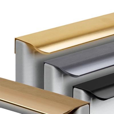 China Modern Adjustable Aluminum Alloy Square Edge Hidden Brushed Gold Bathroom Cabinet Wardrobe Dresser Drawer Pull Handle Furniture for sale
