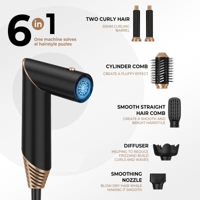 China 6 In 1 Multifunctional Blow Dryer Brush Set With Diffuser And Leather Case for sale