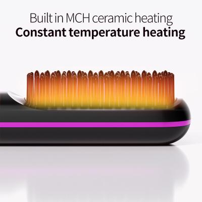 China Draagbare draadloze haarrectificatieborstel 35W snelverwarming Type-C met negatieve iontemperatuur scherm Te koop