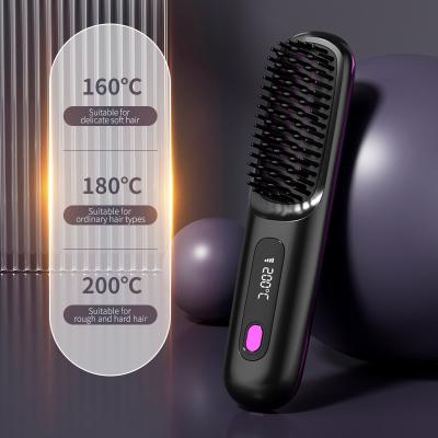 China Draagbare draadloze haarrectificatieborstel 35W snelverwarming Type-C met negatieve iontemperatuur scherm Te koop