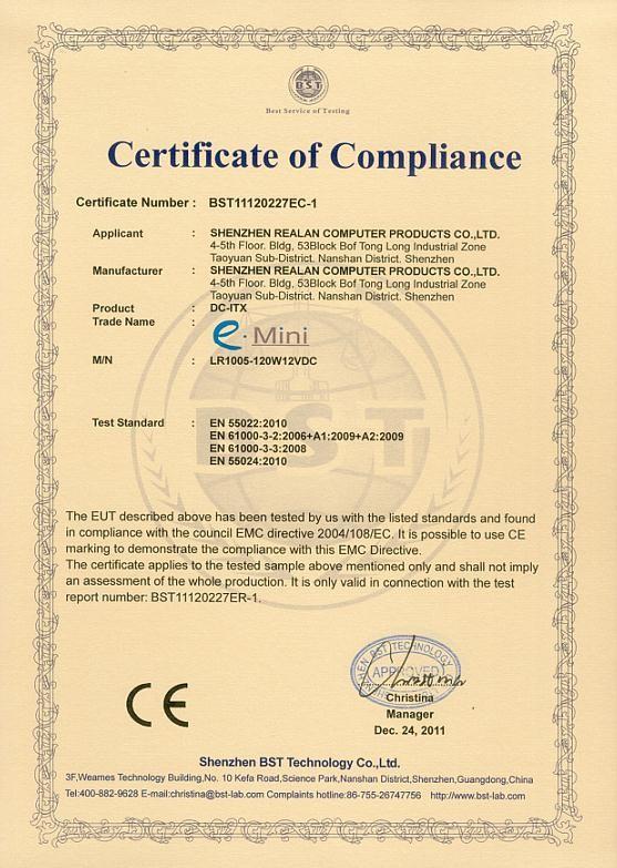 CE - Shenzhen Realan Computer Products Co., Ltd.