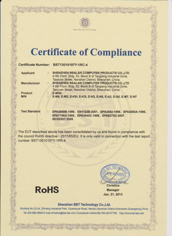 RoHS - Shenzhen Realan Computer Products Co., Ltd.