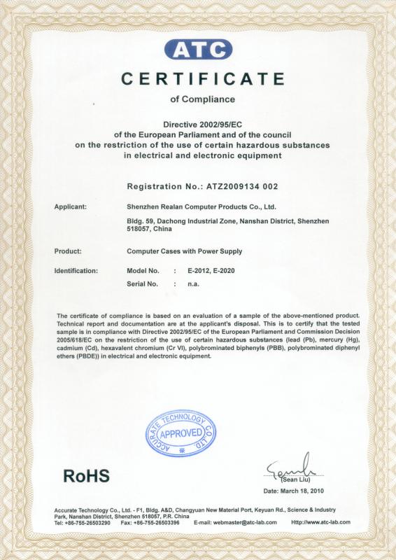RoHS - Shenzhen Realan Computer Products Co., Ltd.