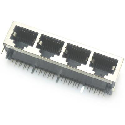 China rj45 10p8c ethernet connector 4ports jack modular right angel through hole with shielded for sale
