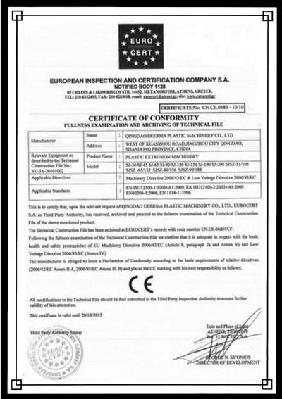 CE - QINGDAO DEERMA PLASTIC MACHINERY CO.LTD