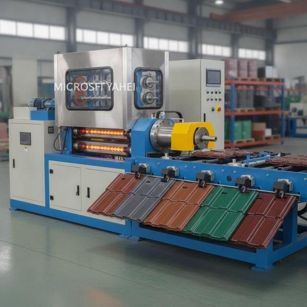 Quality Electrical Heating PVC Roof Tile Machine Designed With Twin Screw Extruder To Produce Glazed Or T Shape Roofing Tile for sale