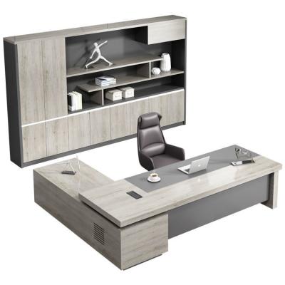 Cina 50 mm di spessore Tavola superiore di lusso Moderno legno a forma di L Boss Manager Direttore Tavolo ufficio in vendita