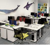 China Wooden L Shape Office Workstation Desk With Lifting Function for sale