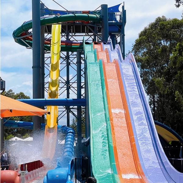 Quality Hotel Playground Pool Slide Macaron Color Fiberglass Pool Slide for sale