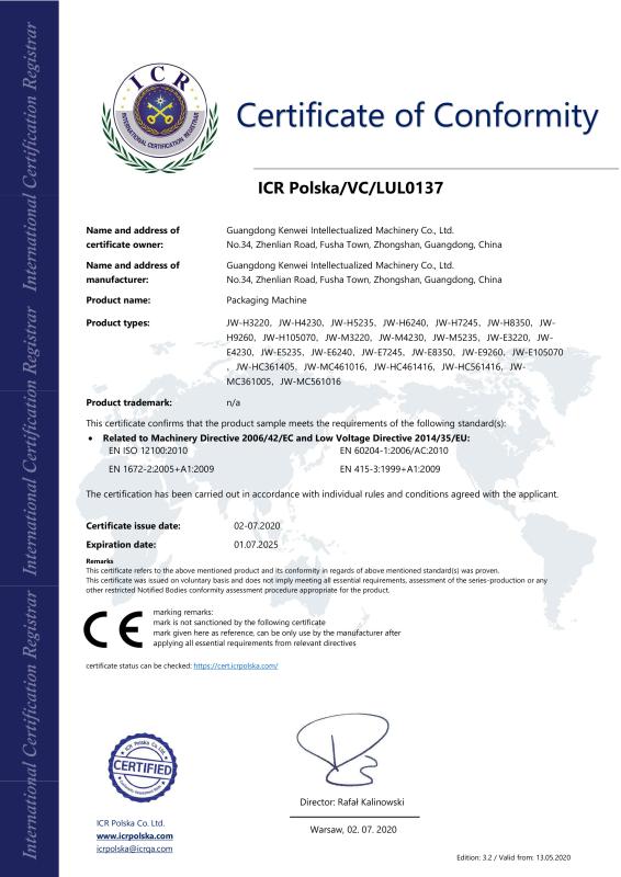 CE - Guangdong Kenwei Intellectualized Machinery Co., Ltd.