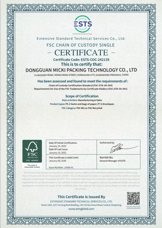FSC Certificate - Dongguan Dinuo Packaging Co., Ltd