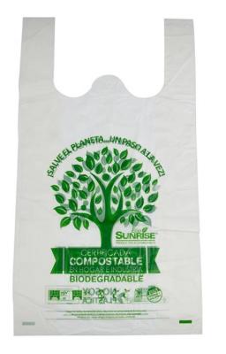 China Vest Tshirt Bag Plastic Carry PLA+PBAT Compostable Shopping Carry Bags for sale