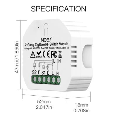 China 2Gang Zigbee3.0 Smart Switch Module With RF433 Function for sale