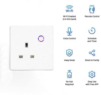 China Tuya Smart Wall Socket 13A 3pin Power Plug with Energy Monitoring Alexa Compatible for sale