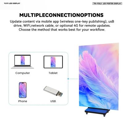 China P1.25 Three-fold LED Poster Screen Energy Saving Foldable LED Poster Panel Ultra-Thin Portable Tri-Fold LED Poster Screen for sale