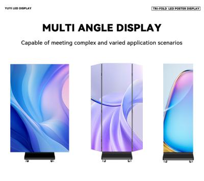China P1.25 Three-fold LED Poster Screen Energy Saving Foldable LED Poster Panel Ultra-Thin Portable Tri-Fold LED Poster Screen for sale