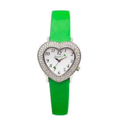 China Green  leather 1ATMPC32 Movement Leather Band Watches heart Case with shine stone ,Women Leather Watch for sale