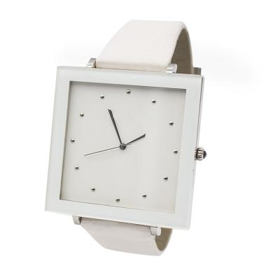 China Pure White leather strap wrist watch Quadrate quartz watches for women for sale