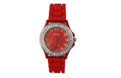 China Classic Lady red Silicone Wristband Watch With Diamond Decorate for sale