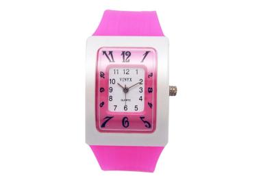 China Rectangle Pink Silicone Wristband Watch shcok proof Girls Analog Watch for sale