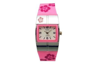 China Plum Flower Pink Fashion Lady Silicone Wristbands Watch , Water resistant watch for sale