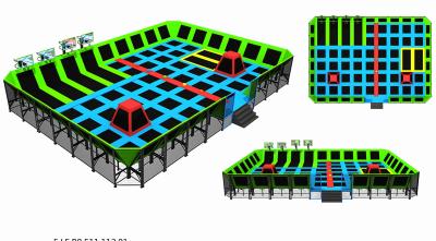China 389M2 Big Spring Trampoline with Basketball Game Large Springfree Trampoline with Safety Enclosure for sale