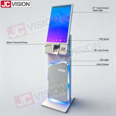China Quiosco de pantalla táctil de pie de 27 pulgadas de piso personalizado Quiosco de pago interactivo Quiosco de autoservicio Quiosco con terminal de escaneo QR de impresora en venta