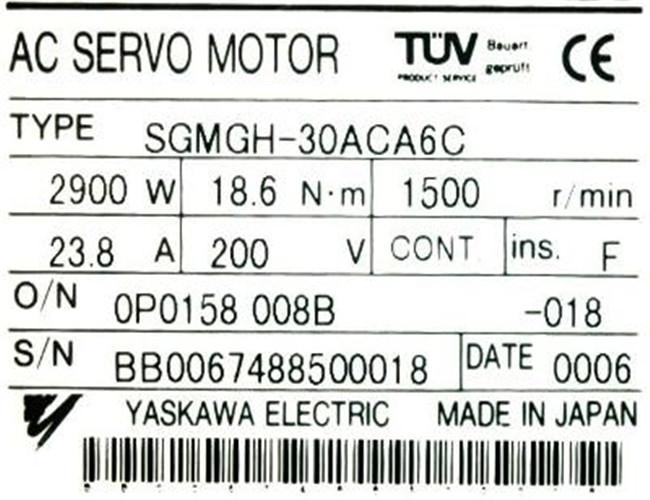 YASKAWA ELECTRIC Industrial Servo Motor SGMGH-30ACA6C Incremental Encoder Type 0