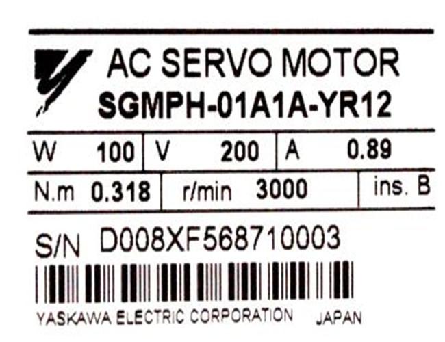 Servo Motor YASKAWA AC SERVO MOTOR SGMPH-01A1A21 0.89A 0.318 N.m 0