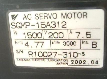 Industrial Servo Motor YASKAWA 7.5A SERVO MOTOR SGMP-15A312 1500W 4.77N.m 0