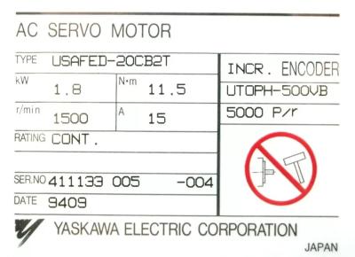 China USAFED-20CB2T Yaskawa USAFED Series With Incr Encoder Servo Motor for sale