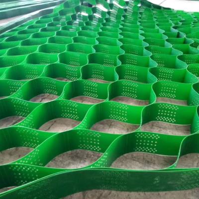 China Green Non-perforated And Perforated 3D Honeycomb HDPE Geocell Road Construction Driveways Soil Stabilization for sale