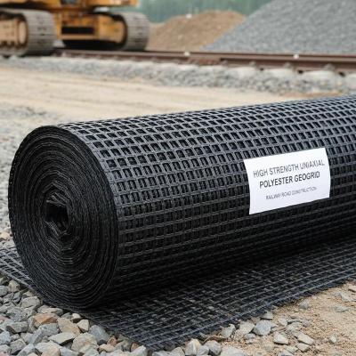 China High Strength Uniaxial Polyester Geogrid For Railway Road Construction for sale