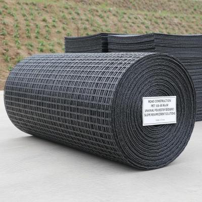 China Road Construction Pet 100-30 Kn/M Uniaxial Polyester Geogrid Slope Reinforcement Solutions for sale