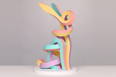 China Outdoor Stainless Steel Rabbit Dog Sculpture Rainbow Painted Finish for sale
