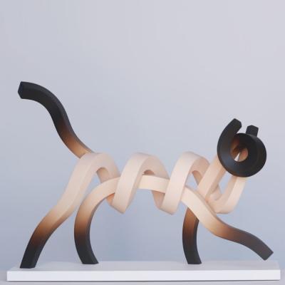 China Outdoor Animal Stainless Steel White And Black Dog Sculpture for sale