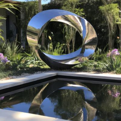 China Modern Stainless Steel Mirror Outdoor Ring Waterscape Sculpture For Hotels And Villas for sale
