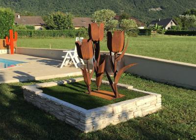 China Lifelike Corten Steel Tulip Abstract Flower Sculpture For Garden Decoration for sale