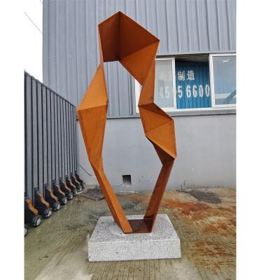 China Abstract Geometric 120cm Height Corten Steel Weathering Sculpture With Rusty Finish for sale