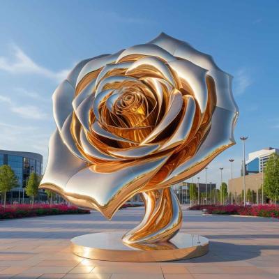China Metal Sculpture Manufacturer Mirror Gold Stainless Steel Rose Sculpture for sale