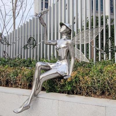 China Large Stainless Steel Figure Outdoor Modern Metal Fairy Lady Sculpture for sale