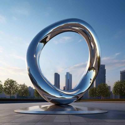 China Modern Aesthetics Metal Art Large Outdoor Mirrored Stainless Steel Circle Sculpture for sale