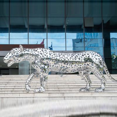 China Outdoor Plaza Or Villa Decoration Stainless Steel Leopard Sculpture for sale