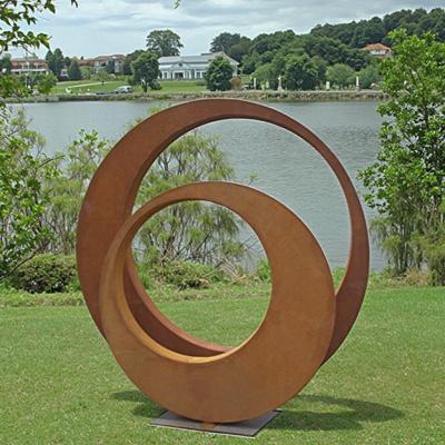 China Custom Rusty Outdoor Garden Metal Art Corten Steel Ring Sculpture for sale