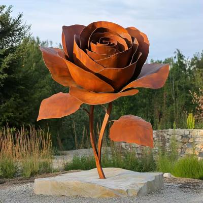 China Garden Decoration Handcrafted Weathering Steel Floral Sculpture for sale