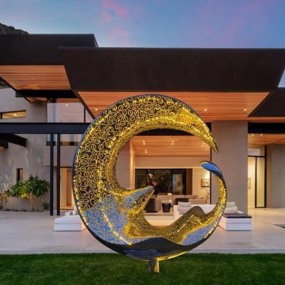 China Large Garden Sculpture Manufacturer Stainless Steel Illuminated Crescent Sculpture for sale