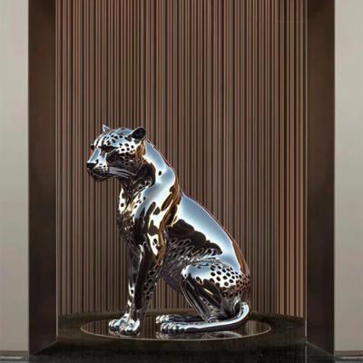China China Sculpture Factory Hotel Decoration Stainless Steel Cheetah Animal Sculpture for sale
