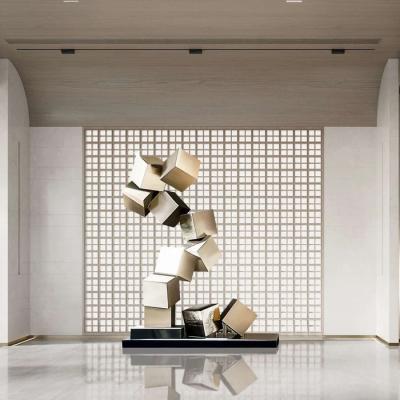 China Gold Cubes Metal Sculpture - Modern Geometric Art Sculpture for sale