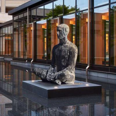 China Custom Life Size Modern Art Abstract Stainless Steel Disappearing Figure Statue for sale