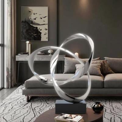 China Mirror Abstract Stainless Steel Intertwined Rings Sculpture Modern Art Decor for Home & Office for sale